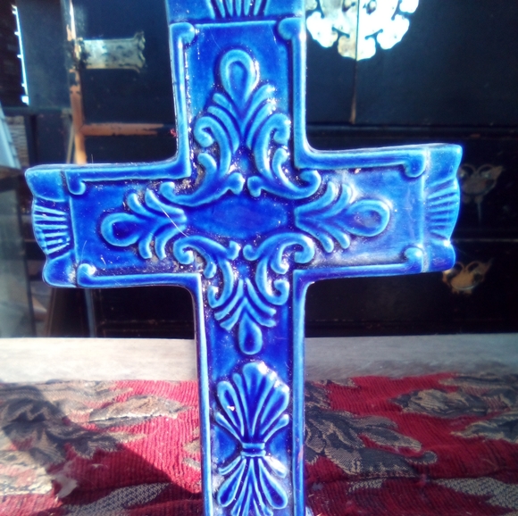Art | Beautiful Blue Cross With Hand Engraving | Poshmark